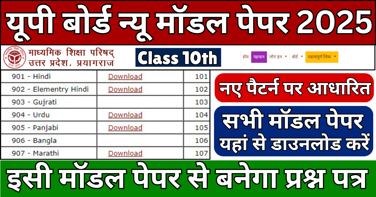 UPMSP UP Board 10th Modal Paper 2025 PDF: यूपी बोर्ड के सभी विषयों का ...