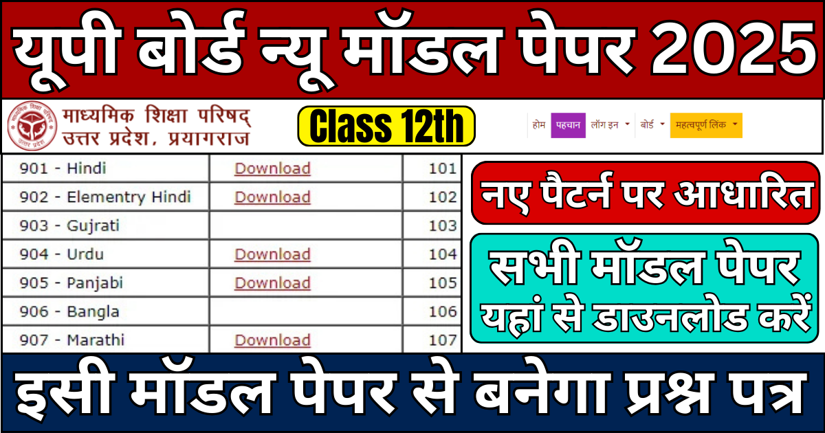 UP Board Class 12th New Modal Paper 2025: यूपी बोर्ड परीक्षा पैटर्न में ...